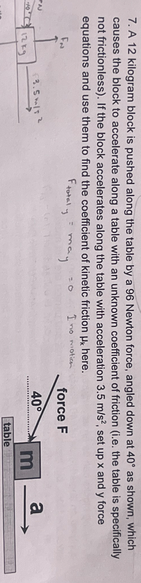 Solved A 12 ﻿kilogram block is pushed along the table by a | Chegg.com