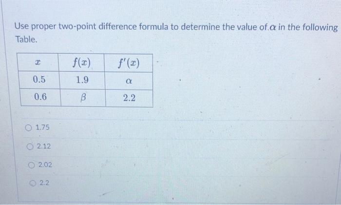 Solved Use proper two-point difference formula to determine | Chegg.com