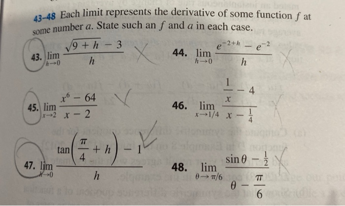 Solved 43-48 Each limit represents the derivative of some | Chegg.com