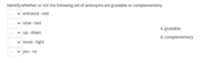 Solved Identify whether or not the following set of antonyms | Chegg.com