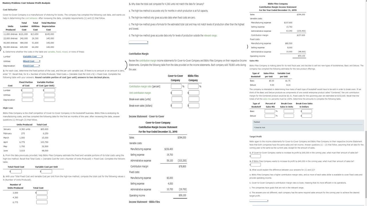 Solved Cost BehaviorCover-to-Cover Company is a manufacturer | Chegg.com
