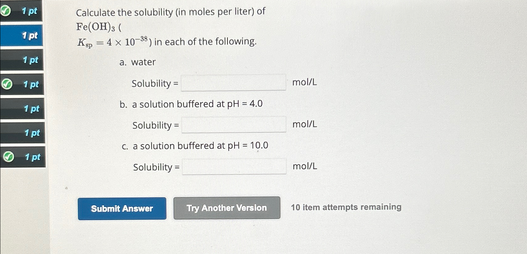 Solved Calculate the solubility (in moles per liter) | Chegg.com
