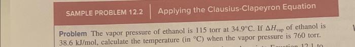 Solved SAMPLE PROBLEM 12.2 Applying the Clausius-Clapeyron | Chegg.com