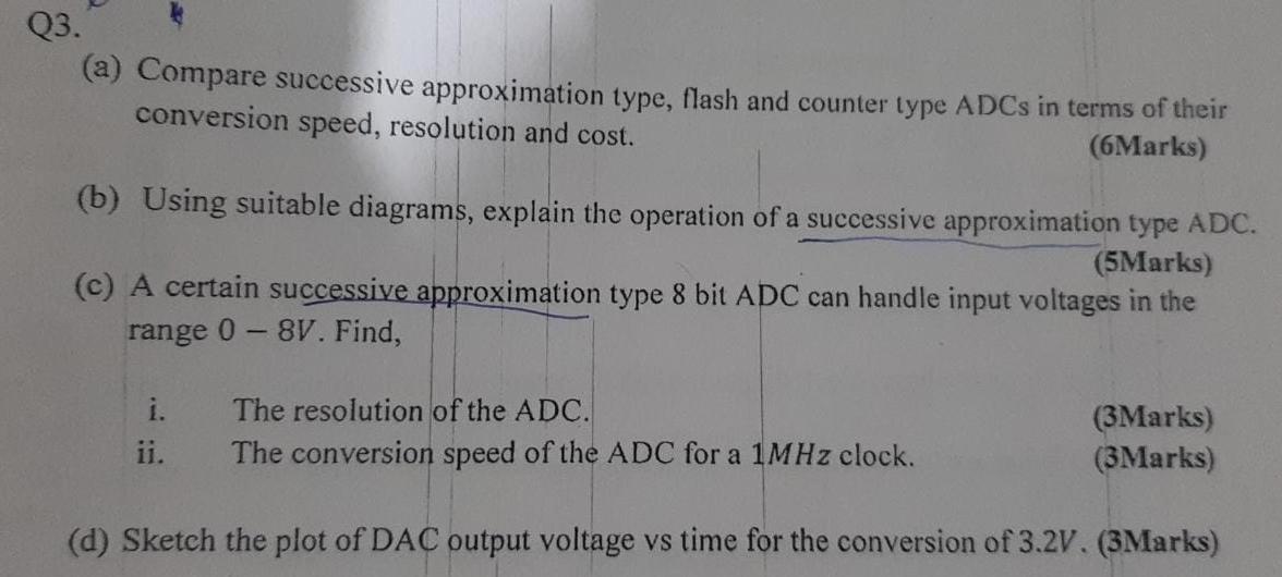 Solved Q3. (a) Compare successive approximation type, flash | Chegg.com