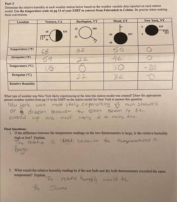 Solved Part 3 Determine the relative humidity at each | Chegg.com