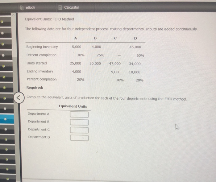 Solved eBook Calculator Equivalent Units: FIFO Method The | Chegg.com