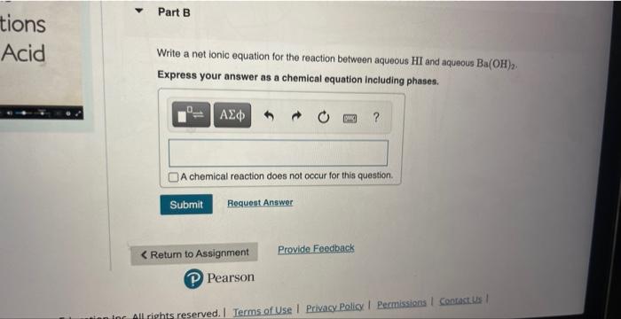 Solved Part B tions Acid Write a net ionic equation for the | Chegg.com