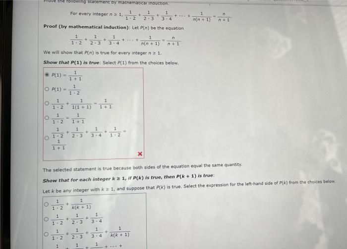 Solved For every integer n≥1,1⋅21+2−31+3⋅41+⋯+n(n+1)1=n+1n. | Chegg.com