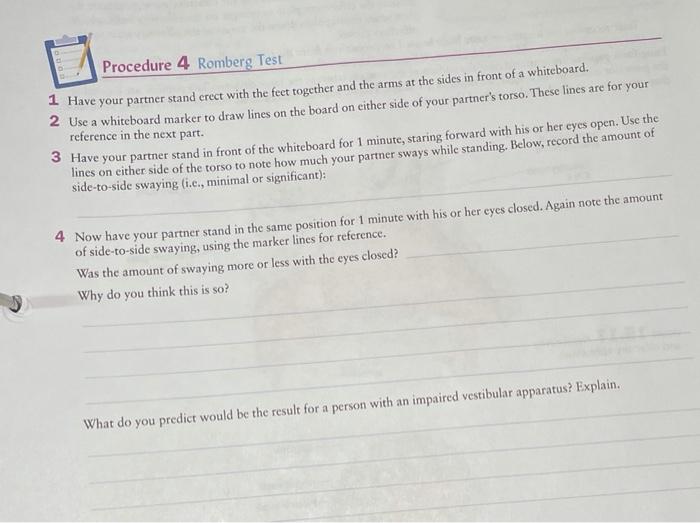 Solved Procedure 4 Romberg Test 1 Have your partner stand | Chegg.com