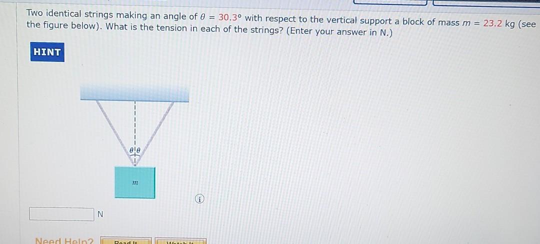 Solved Two identical strings making an angle of 0 = 30.3° | Chegg.com