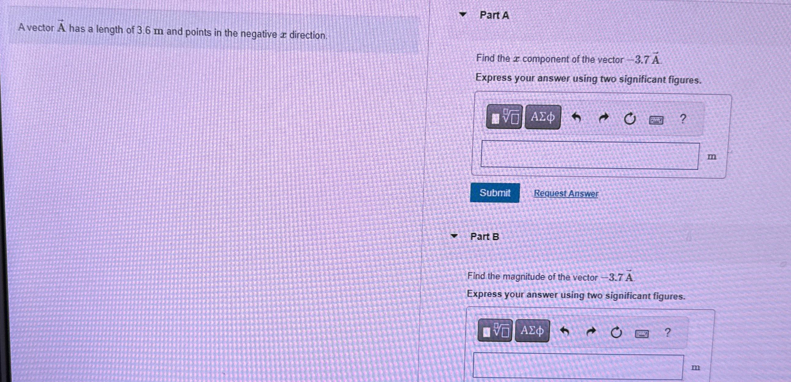Solved A vector vec(A) ﻿has a length of 3.6m ﻿and points in | Chegg.com