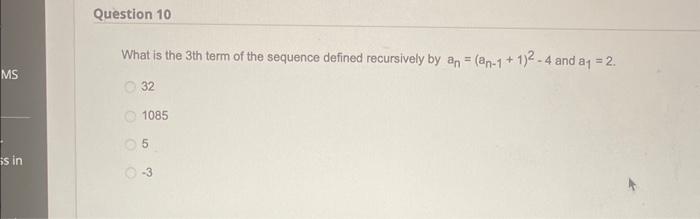 Solved What is the 3 th term of the sequence defined | Chegg.com