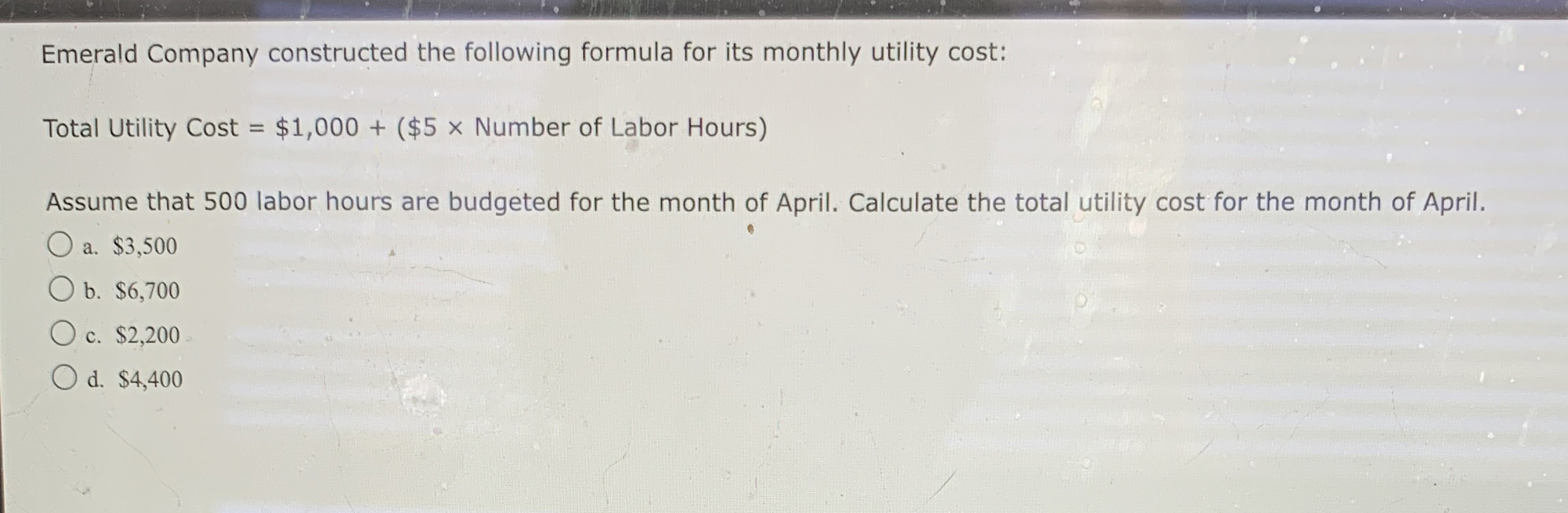 Solved Emerald Company constructed the following formula for | Chegg.com