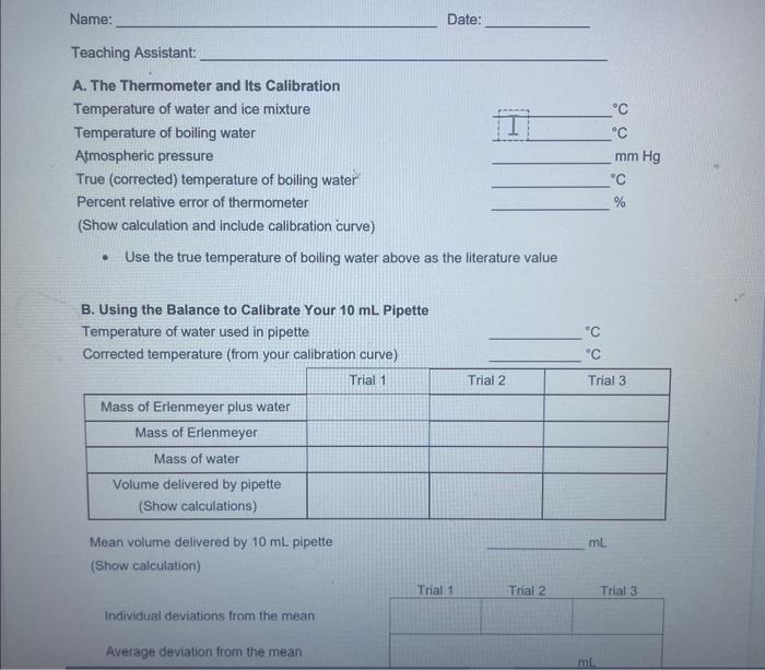 Solved B. Using the Balance to Calibrate Your 10 mL Pipette | Chegg.com