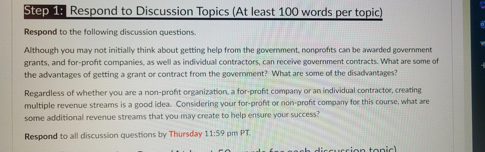 Solved Step 1: Respond to Discussion Topics (At least 100 | Chegg.com