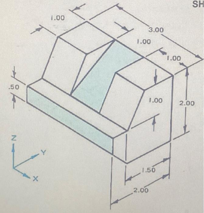 Solved I need help drawing a 3 view 3rd angle drawing of the | Chegg.com