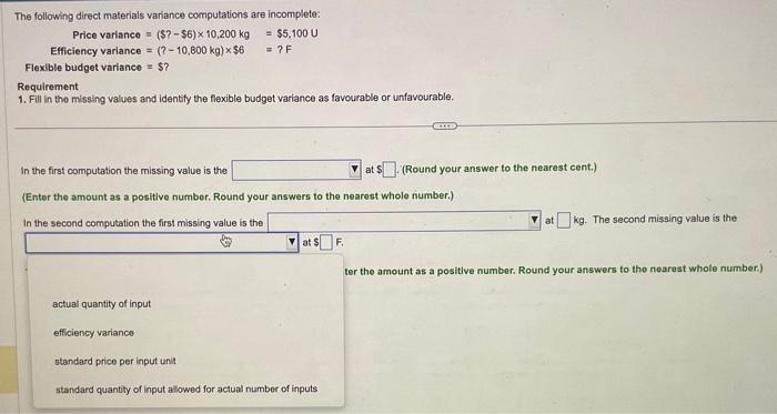Solved The following direct materials variance computations | Chegg.com