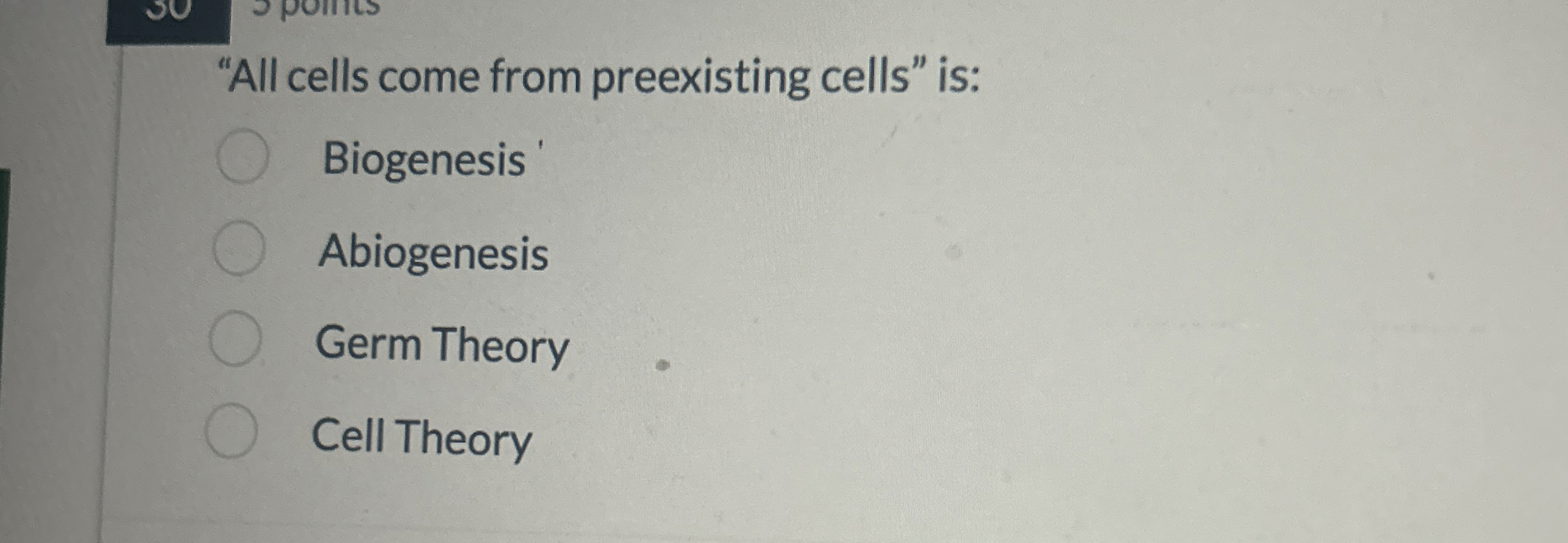 Solved "All cells come from preexisting cells" | Chegg.com