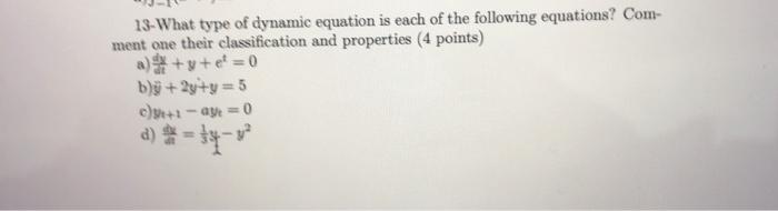 Solved 13-What type of dynamic equation is each of the | Chegg.com