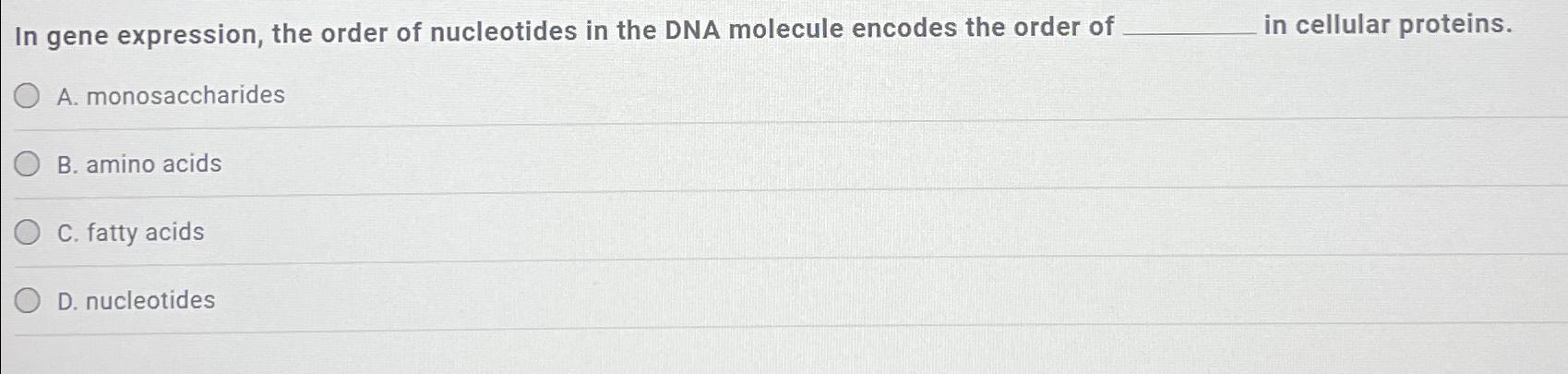 Solved In gene expression, the order of nucleotides in the | Chegg.com