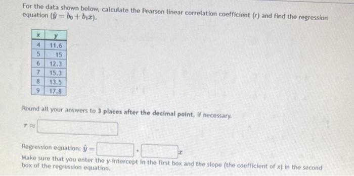 Solved For the data shown below, calculate the Pearson | Chegg.com