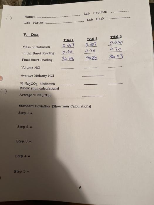Solved Lab Section: Name: Lab Desk Lab Partner: V Data Mass | Chegg.com