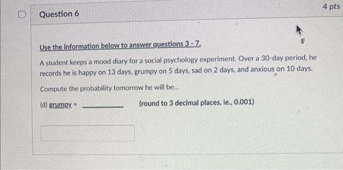 Solved Use the information below to answer questions 3 - 7. | Chegg.com