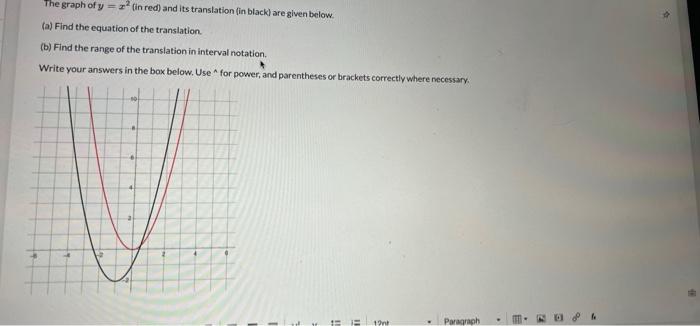 Solved The graph of y=x2y=x2 (in red) and its translation | Chegg.com