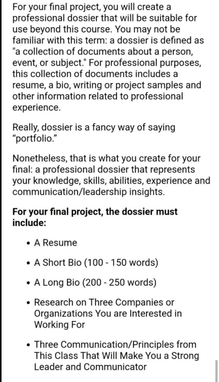 Solved For your final project, you will create a | Chegg.com