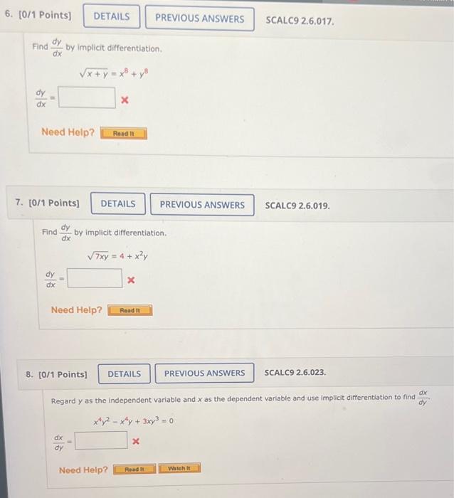 Solved Find dxdy by implicit differentiation. x+y=x8+y8 | Chegg.com