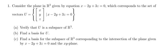 Solved 1. Consider the plane in R3 given by equation | Chegg.com
