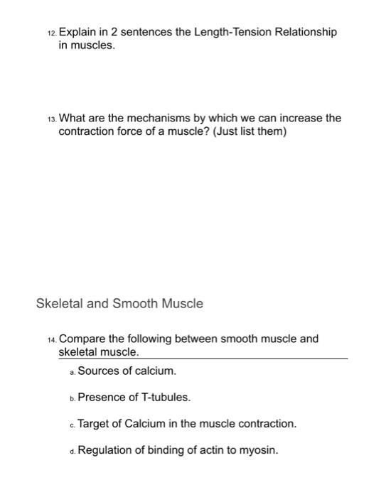 Solved 12. Explain in 2 sentences the Length-Tension | Chegg.com