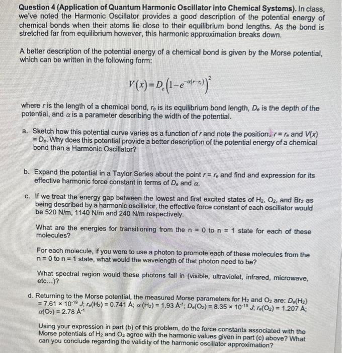 Question 4 (Application of Quantum Harmonic | Chegg.com