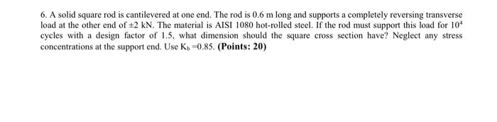 Solved 6. A solid square rod is cantilevered at one end. The | Chegg.com