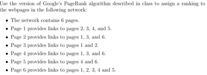 Use the version of Google's PageRank algorithm | Chegg.com