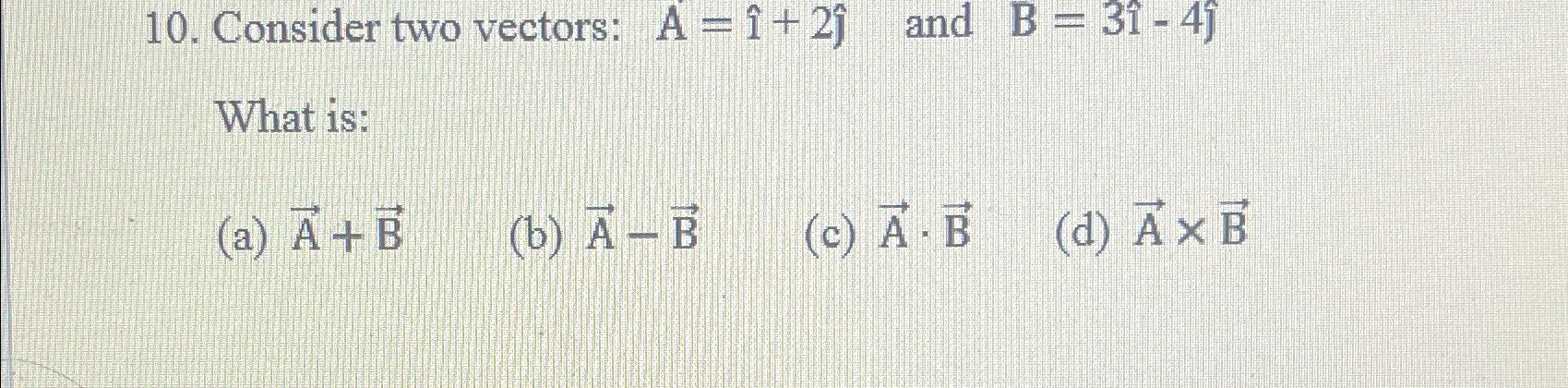 Solved Consider two vectors: A=hat(ı)+2hat(ȷ) ﻿and | Chegg.com