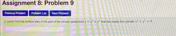 Solved Assignment 8: Problem 9 Previous Problem Problem List | Chegg.com