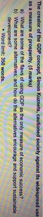 Solved The creator of the GDP concept, Simon Kuznets, | Chegg.com