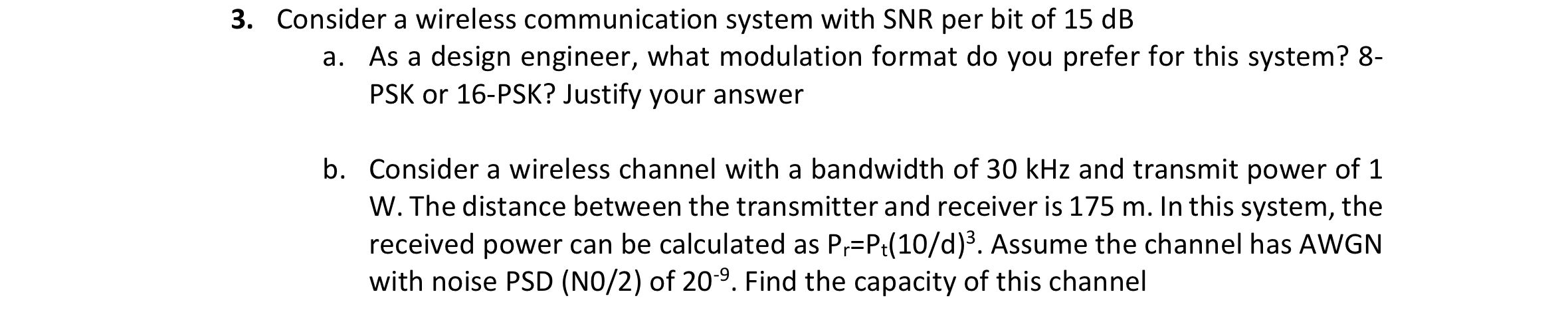 Solved Consider a wireless communication system with SNR per | Chegg.com
