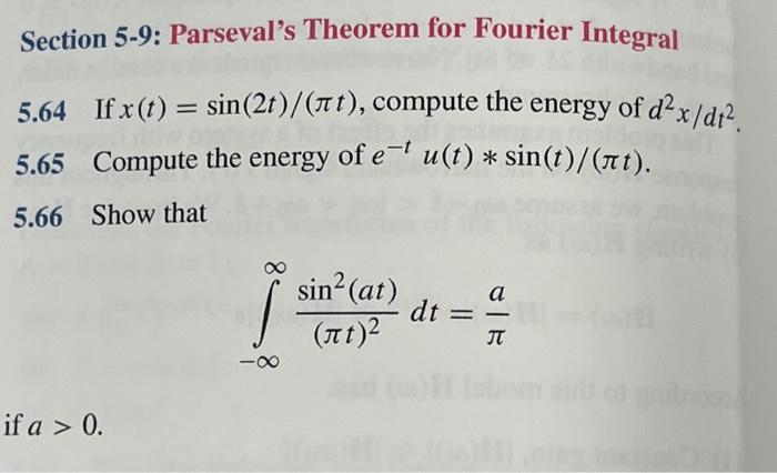 Solved Section 5-9: Parseval's Theorem for Fourier Integral | Chegg.com