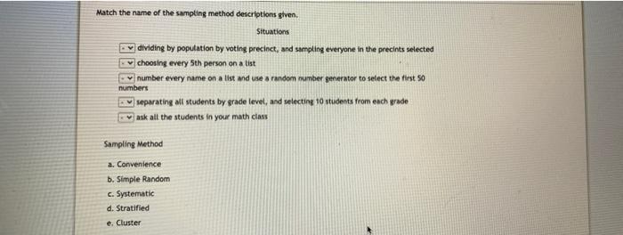 Solved Match the name of the sampling method descriptions | Chegg.com