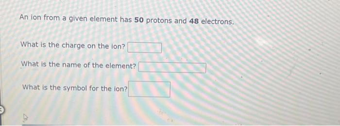 Solved An ion from a given element has 50 protons and 48 | Chegg.com