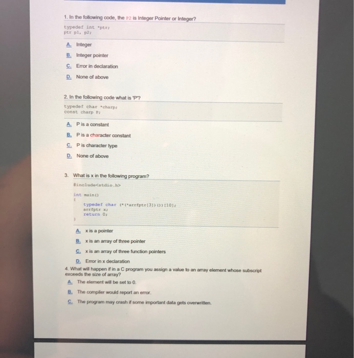 Solved 1. In the following code, the P2 is Integer Pointer | Chegg.com