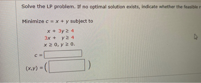 Solved Solve the LP problem. If no optimal solution exists, | Chegg.com