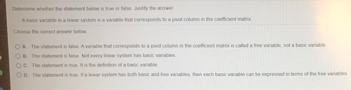 Solved Determine whether the statement below is true or | Chegg.com