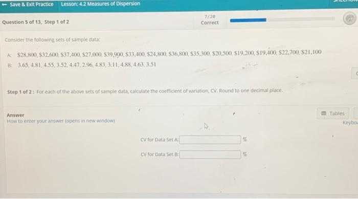 Solved Save \& Exit Practice Lesson: 4.2 Measures of | Chegg.com
