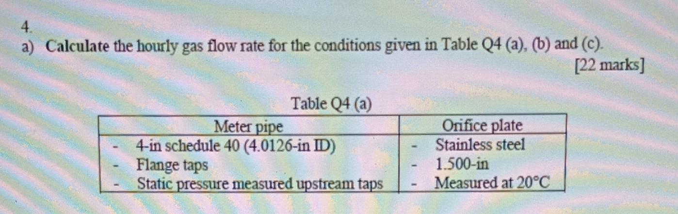 Solved 4. a) Calculate the hourly gas flow rate for the | Chegg.com