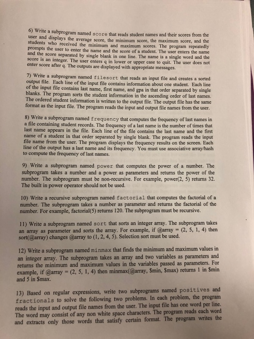 Solved Program must be written in Perl. #13 continues on the | Chegg.com
