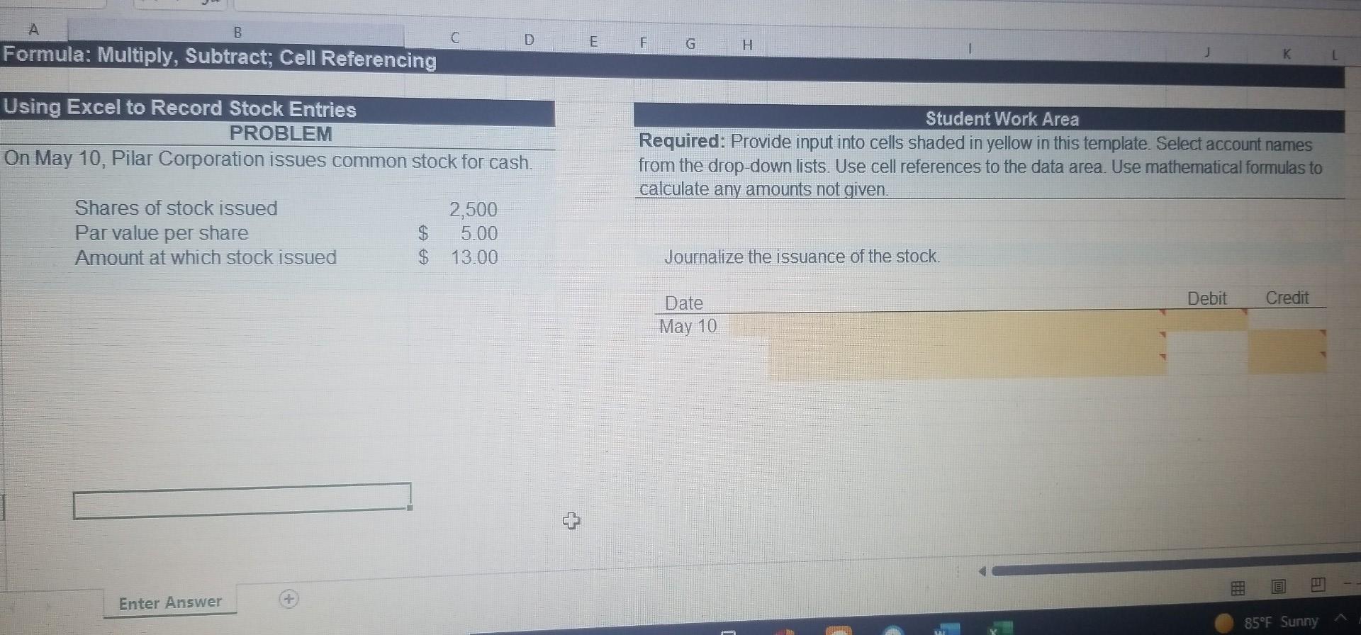 Solved B C D E F G H Formula: Multiply, Subtract; Cell | Chegg.com