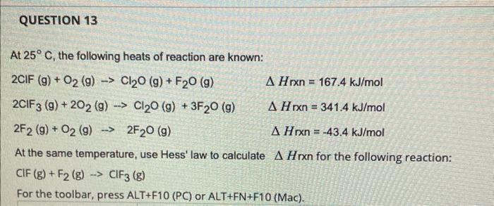 Solved At 25∘C, the following heats of reaction are known: | Chegg.com